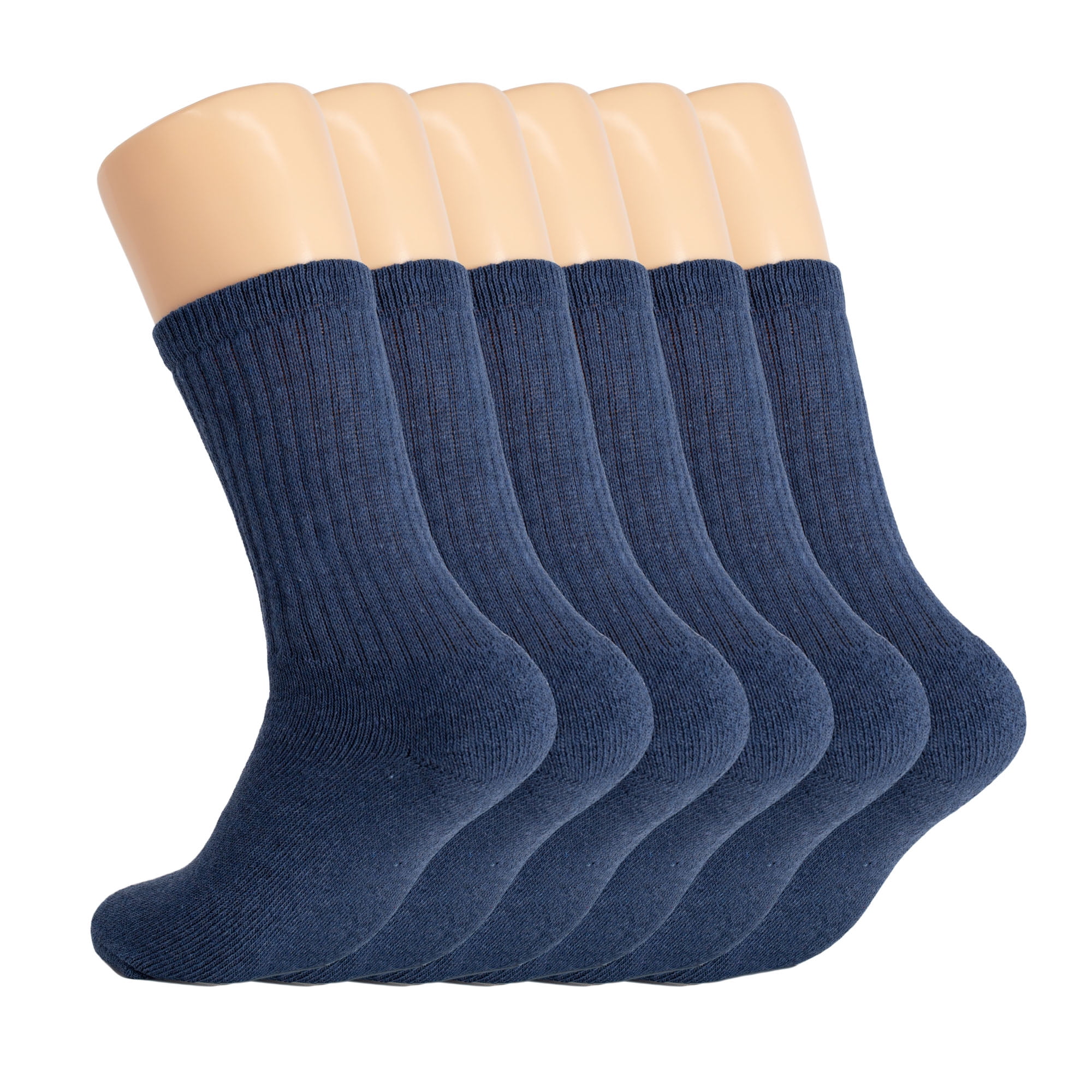 Women's Cotton Crew Socks in Indigo Blue, 6-Pairs, Size 9-11, Terry ...