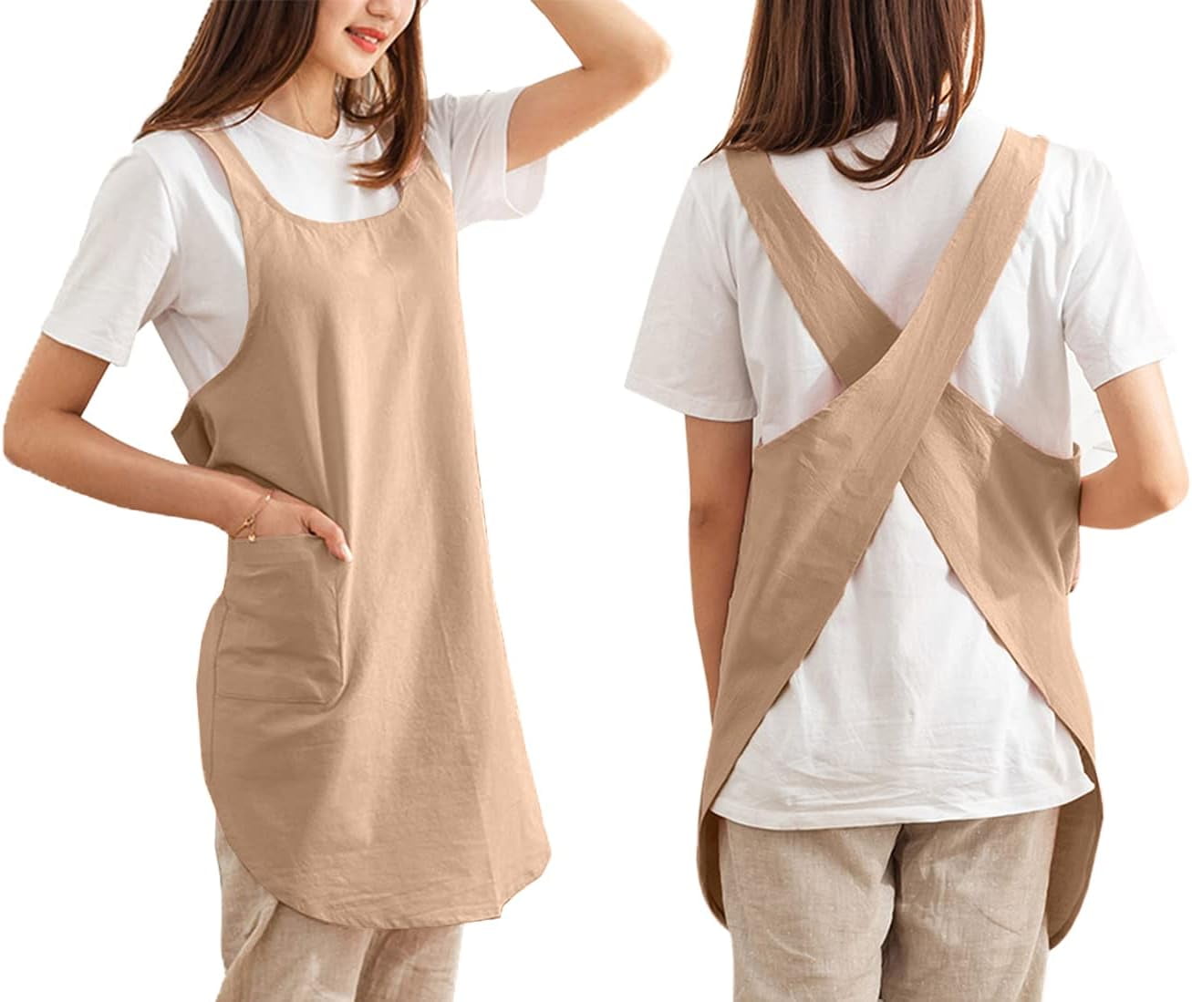 Cotton Cross Back Aprons Solid Color Cooking Kitchen Garden Smock for ...