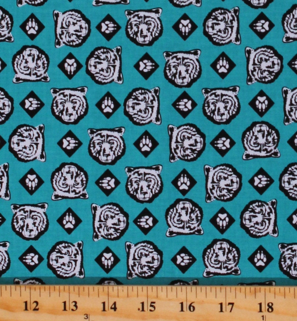 Cotton Cub Scouts Boy Scouts Bears Paws Allover Pattern Teal Cotton ...