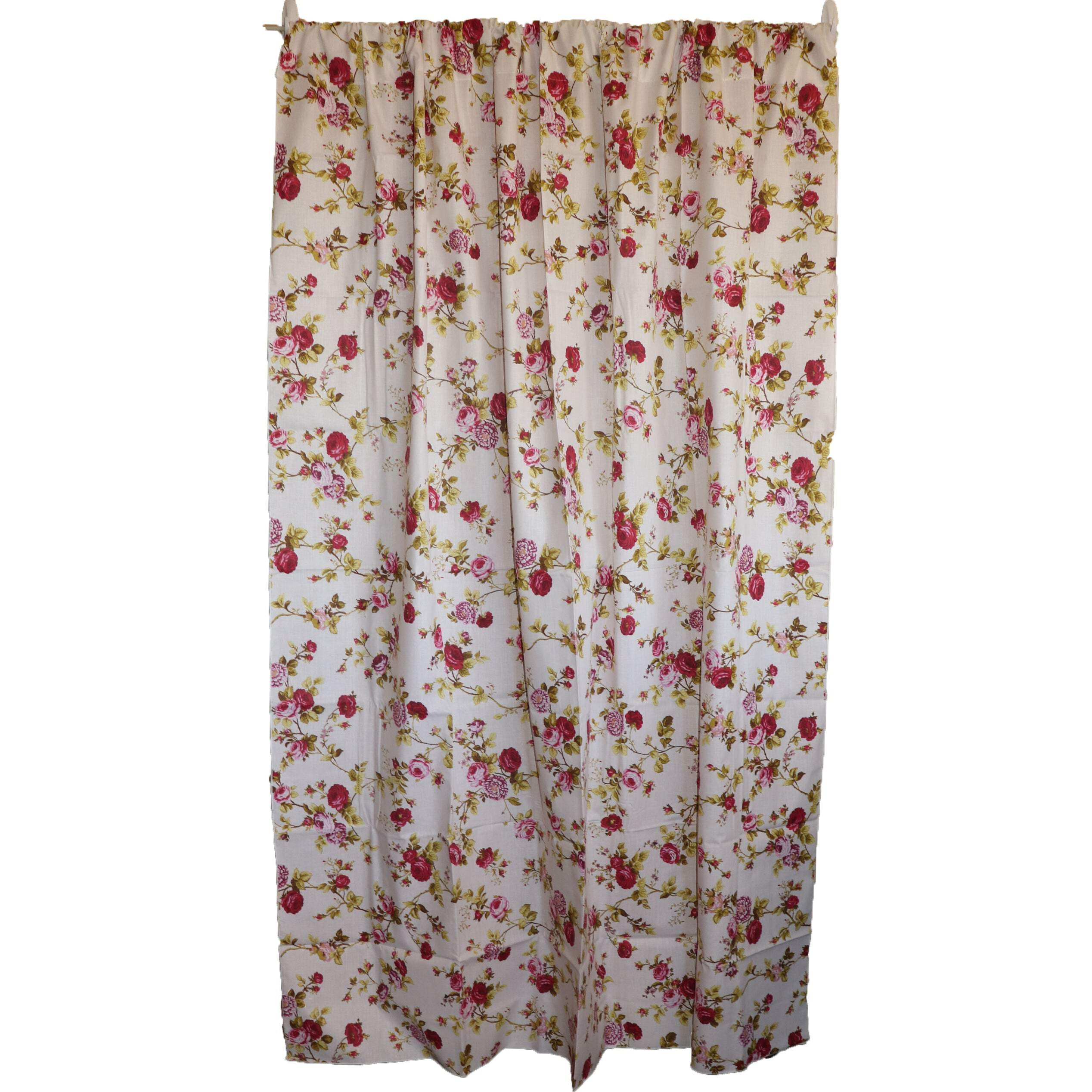 Cotton Curtain Floral Print 58 Inch Wide Vintage Floral Large Roses Red ...