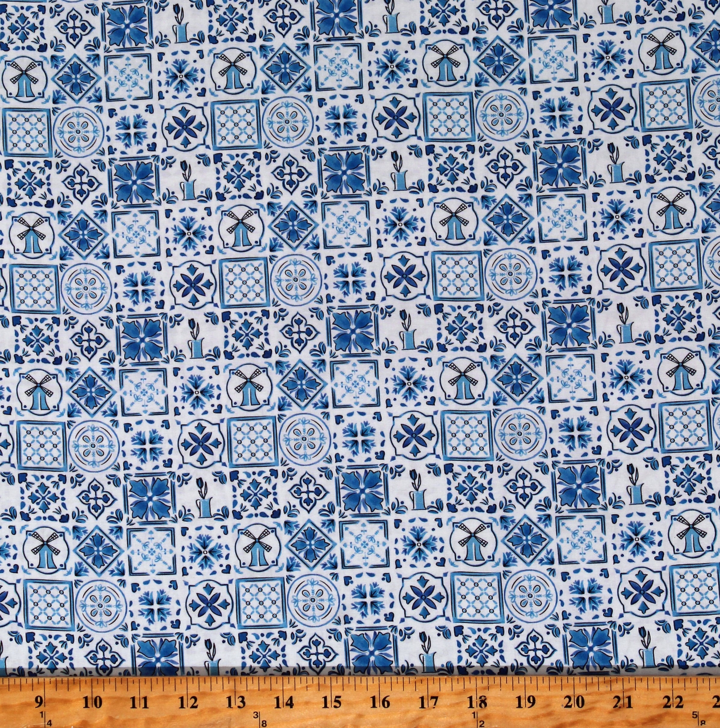 Cotton Delftware Delft Pottery Dutch Tiles Holland Windmill Whimsy Blue ...