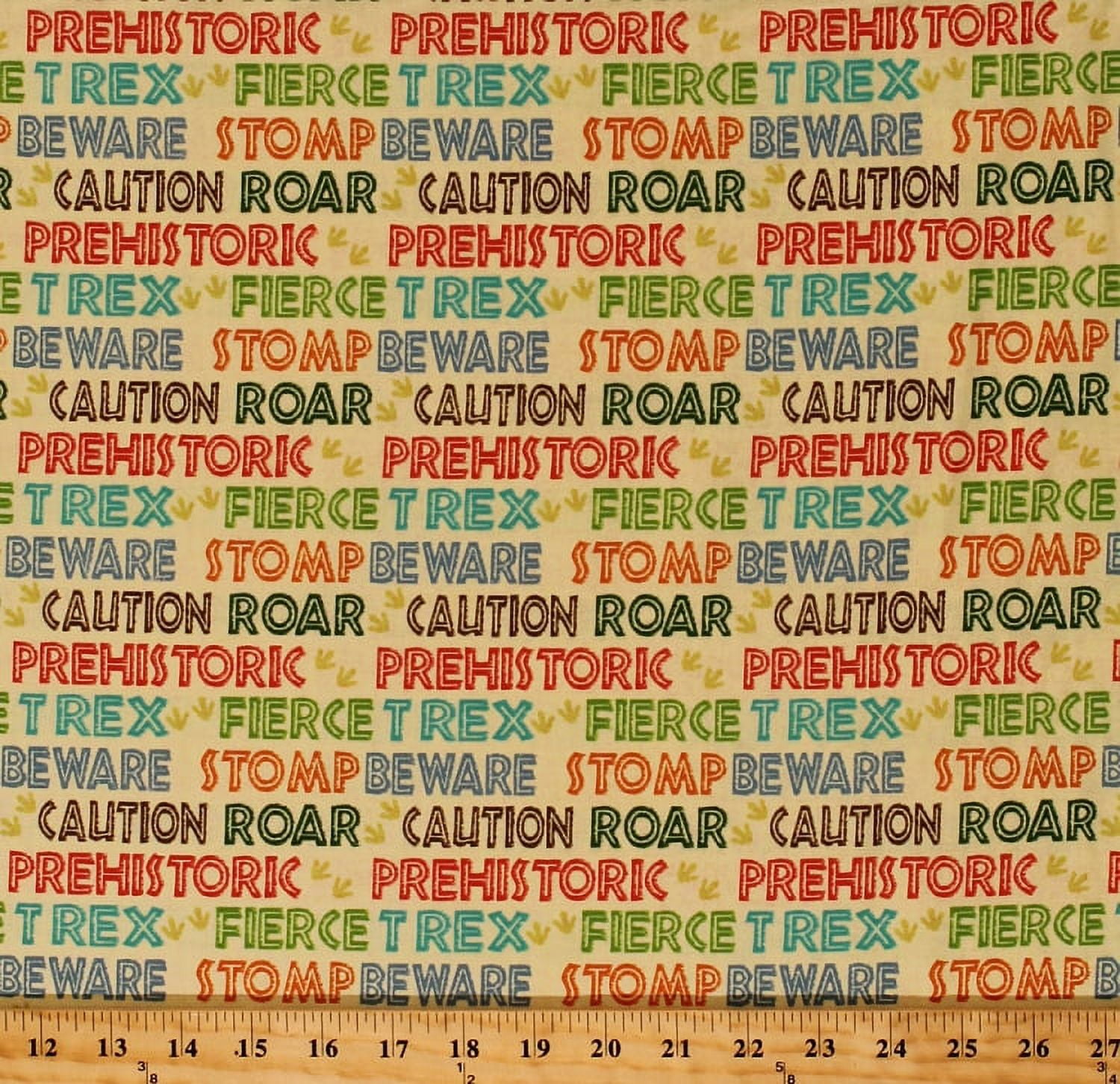Cotton Dinosaurs Words T-Rex Roar Beware Jurassic Footprints Dino-Might ...