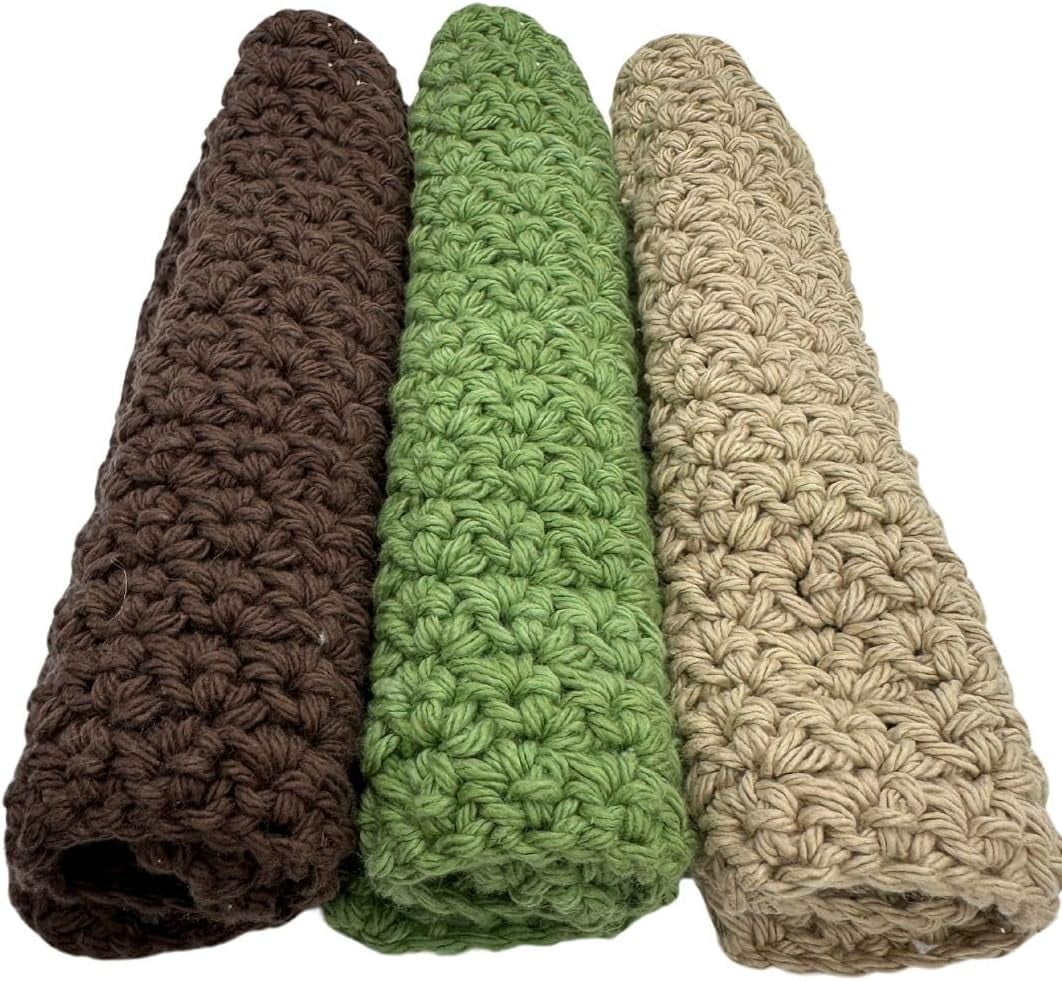 Cotton Dishcloths, Set of 3 in Earth Colors, Brown, Green and Beige ...