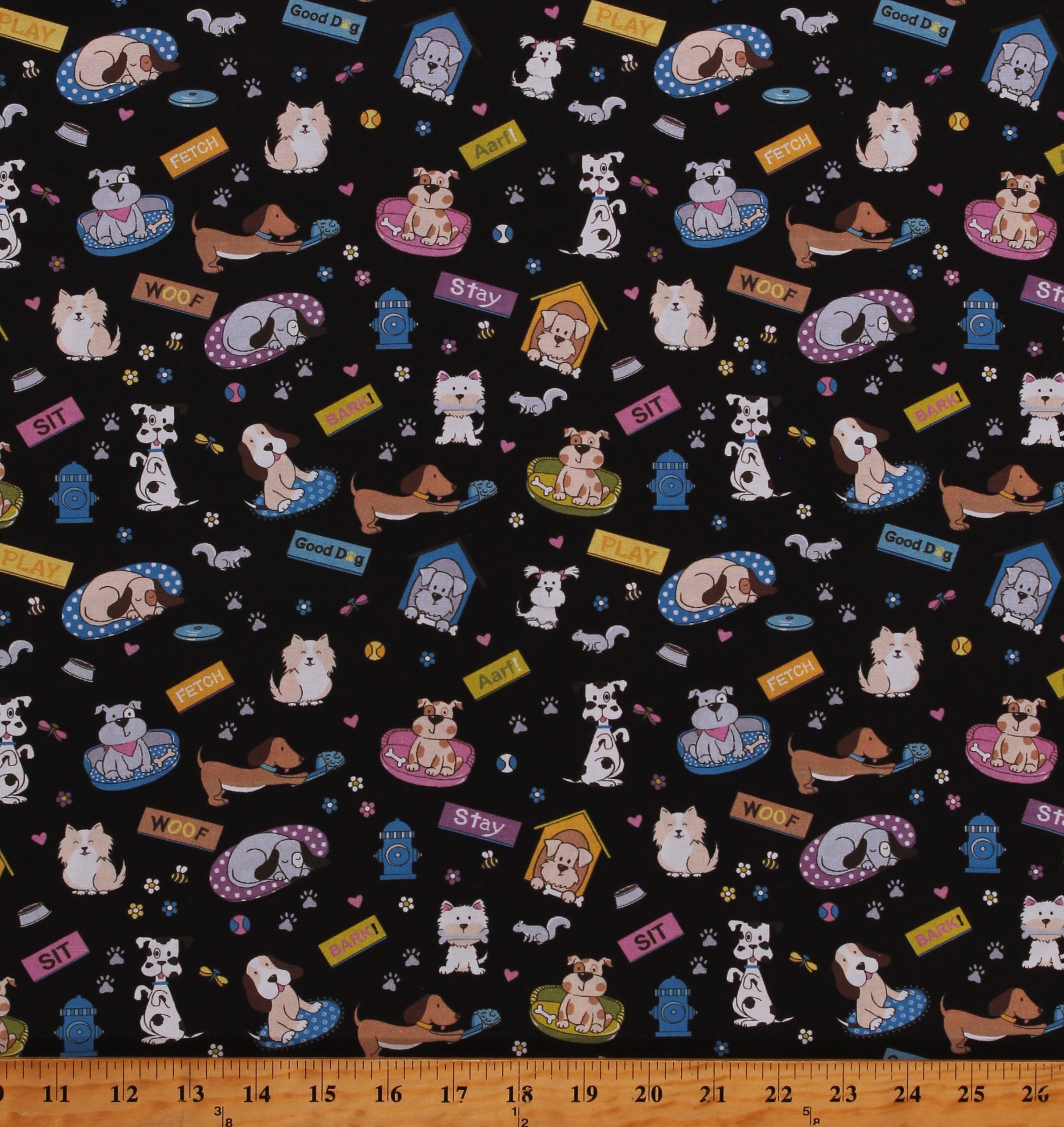 Cotton Dogs Animals Puppies Puppy Bed Words Prints Paw Treats Bones ...