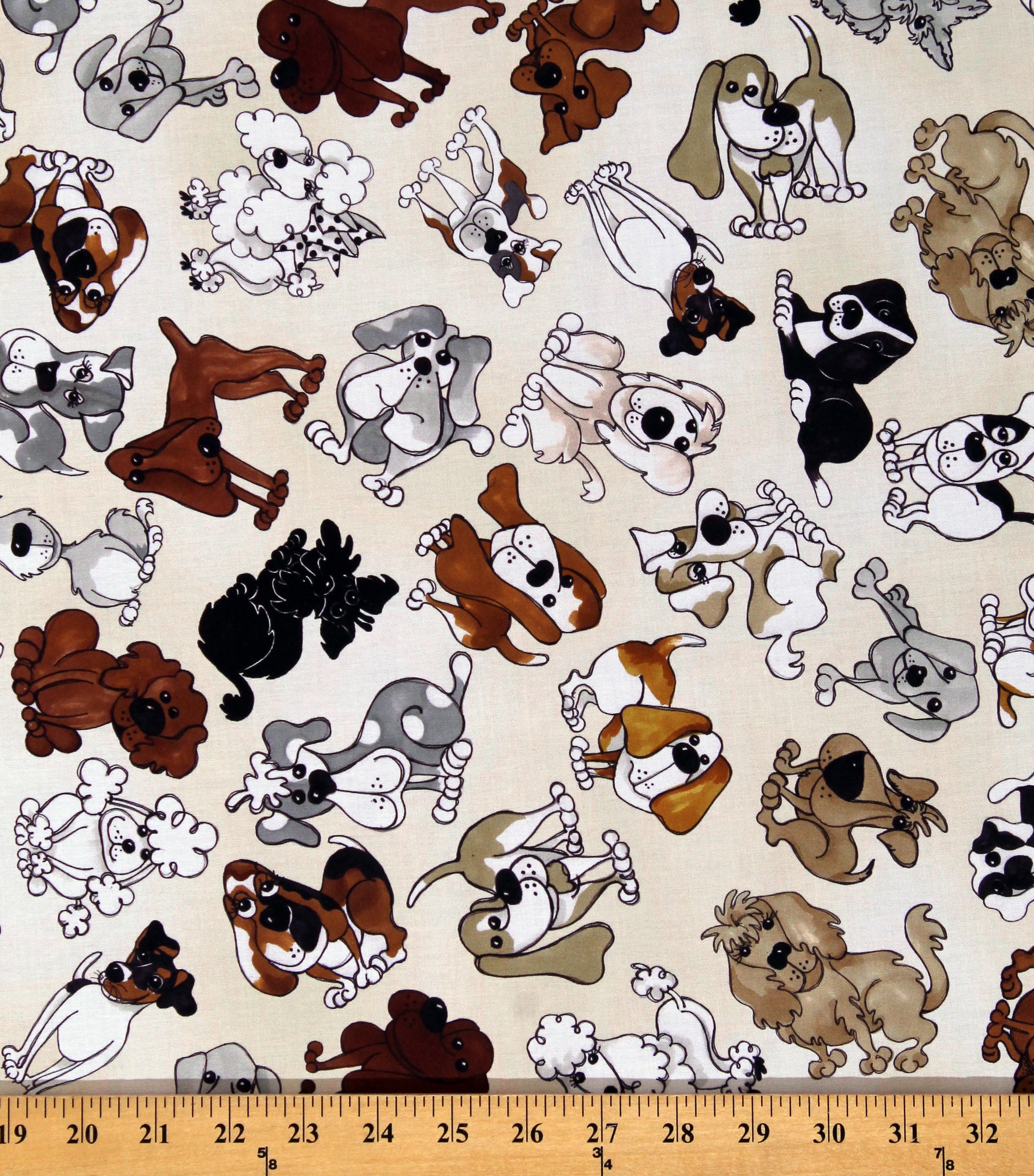 Cotton Dogs Pets Animals Tossed Doggies Bone Kids Cream Cotton Fabric ...