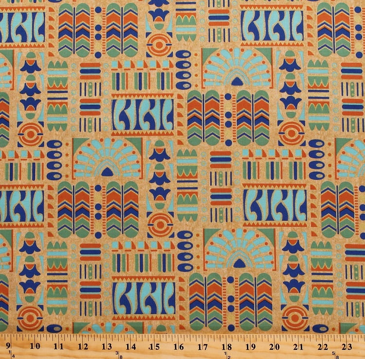 Cotton Downton Abbey Egyptian Theme Motifs Symbols Lotus Blossoms ...