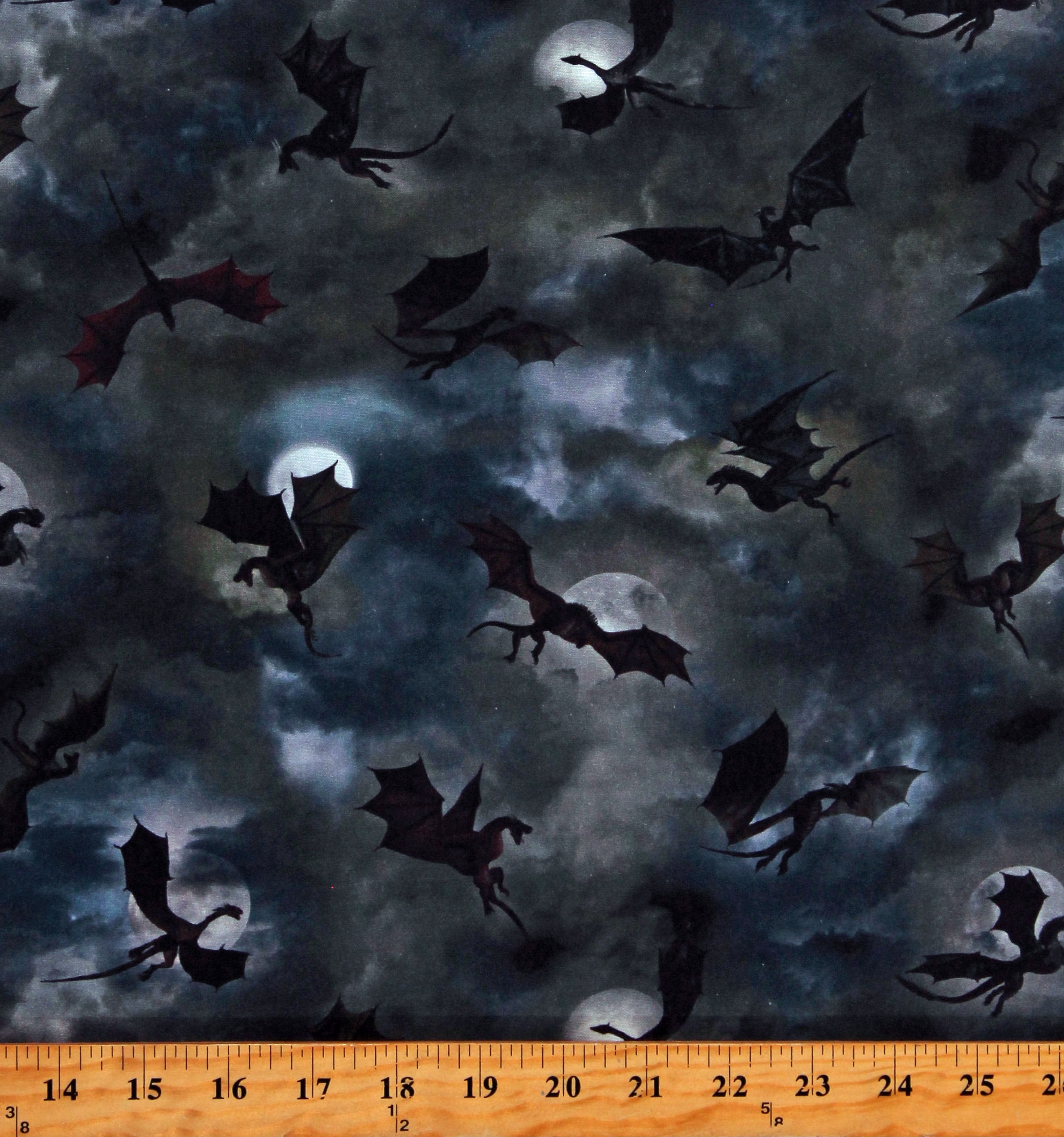 Cotton Dragons Silhouettes & Moons Dragon's Lair Kids Cotton Fabric ...
