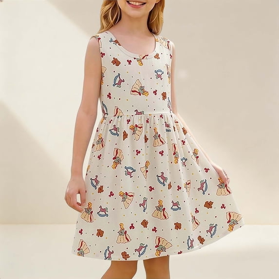 Cotton Dress For Girls Floral Princess Beach Vacation Sleeveless A Line ...