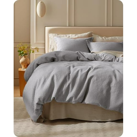 Cotton Duvet Cover Queen - 100% Cotton Waffle Weave Grey Duvet Cover ...