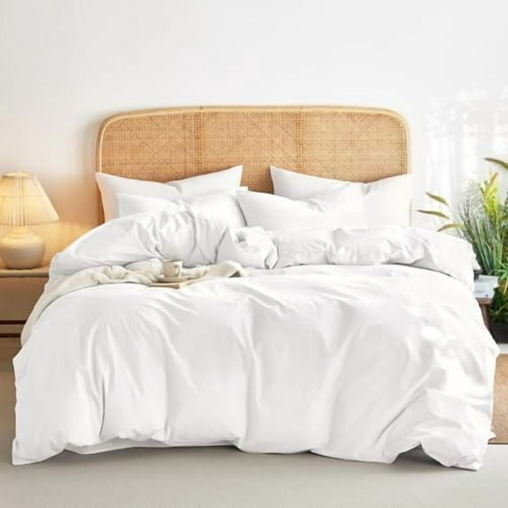 - Cotton Duvet Cover Set, Full Size, White, 100% Washed Cotton, Linen ...