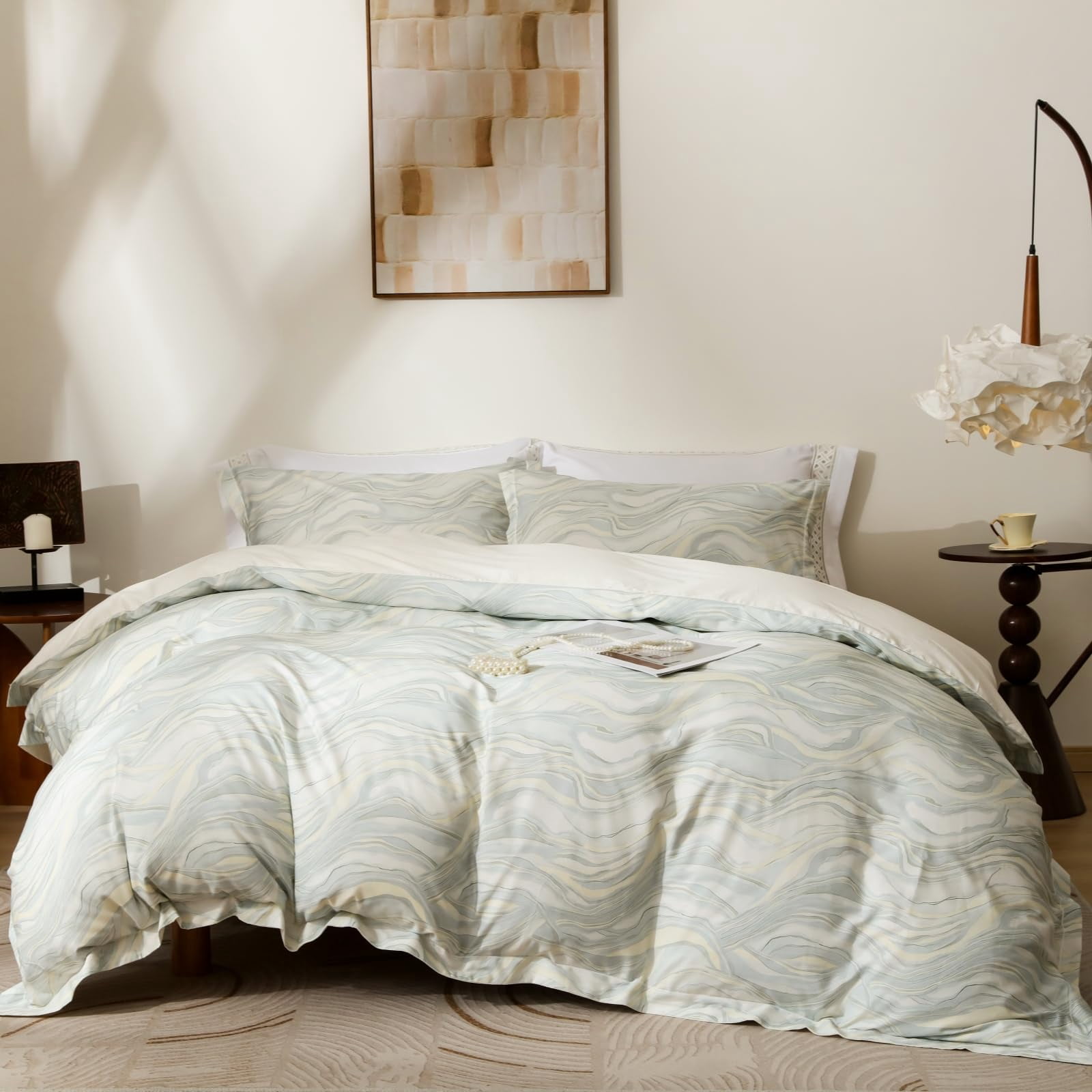 Cotton Duvet Cover Set Leaf Pattern Soft Bedding 3 Pieces Including 2 ...