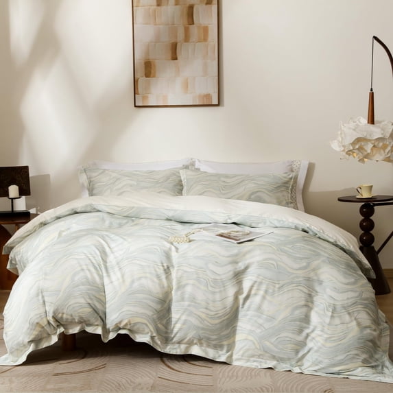 Cotton Duvet Cover Set Leaf Pattern Soft Bedding 3 Pieces Including 2 ...
