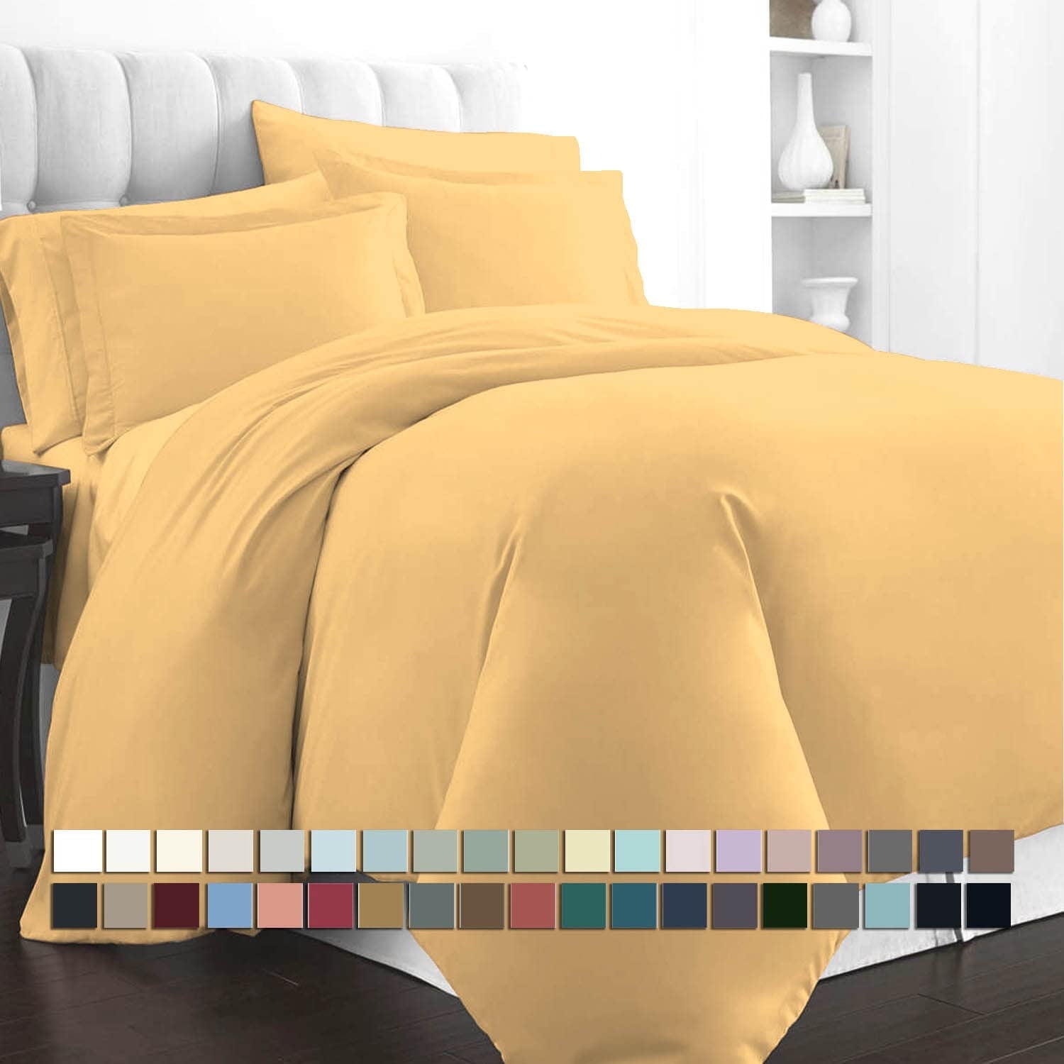 Cotton Duvet Cover Set Queen Golden Yellow 3pc 400 Thread Count 100