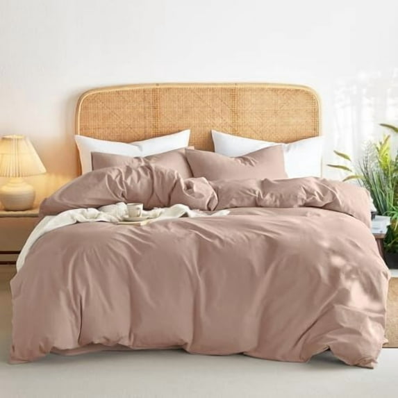 - Cotton Duvet Cover Set, Queen Size, Dusty Rose Pink, 100% Washed ...
