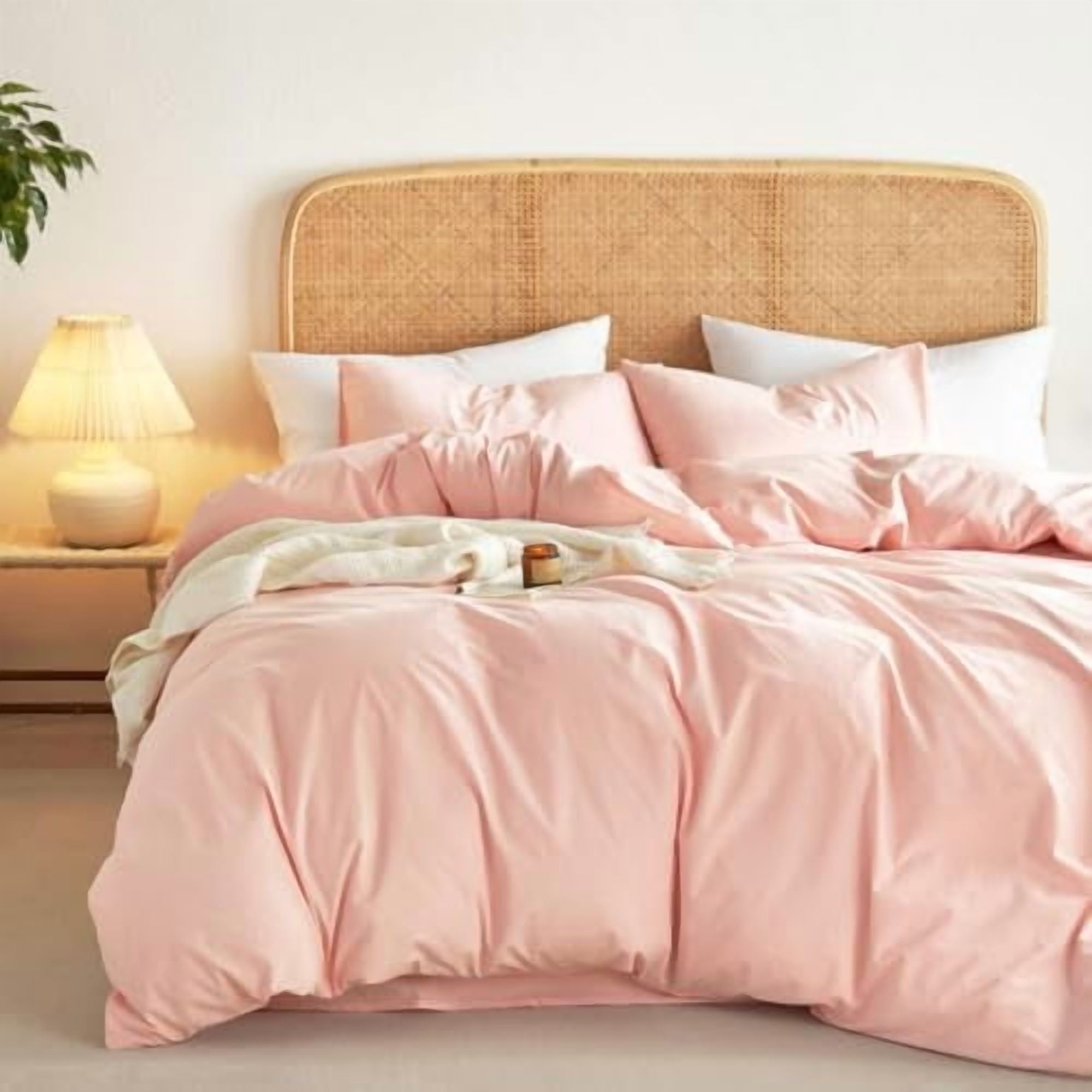 - Cotton Duvet Cover Set, Queen Size, Pink, 100% Washed Cotton, Linen ...