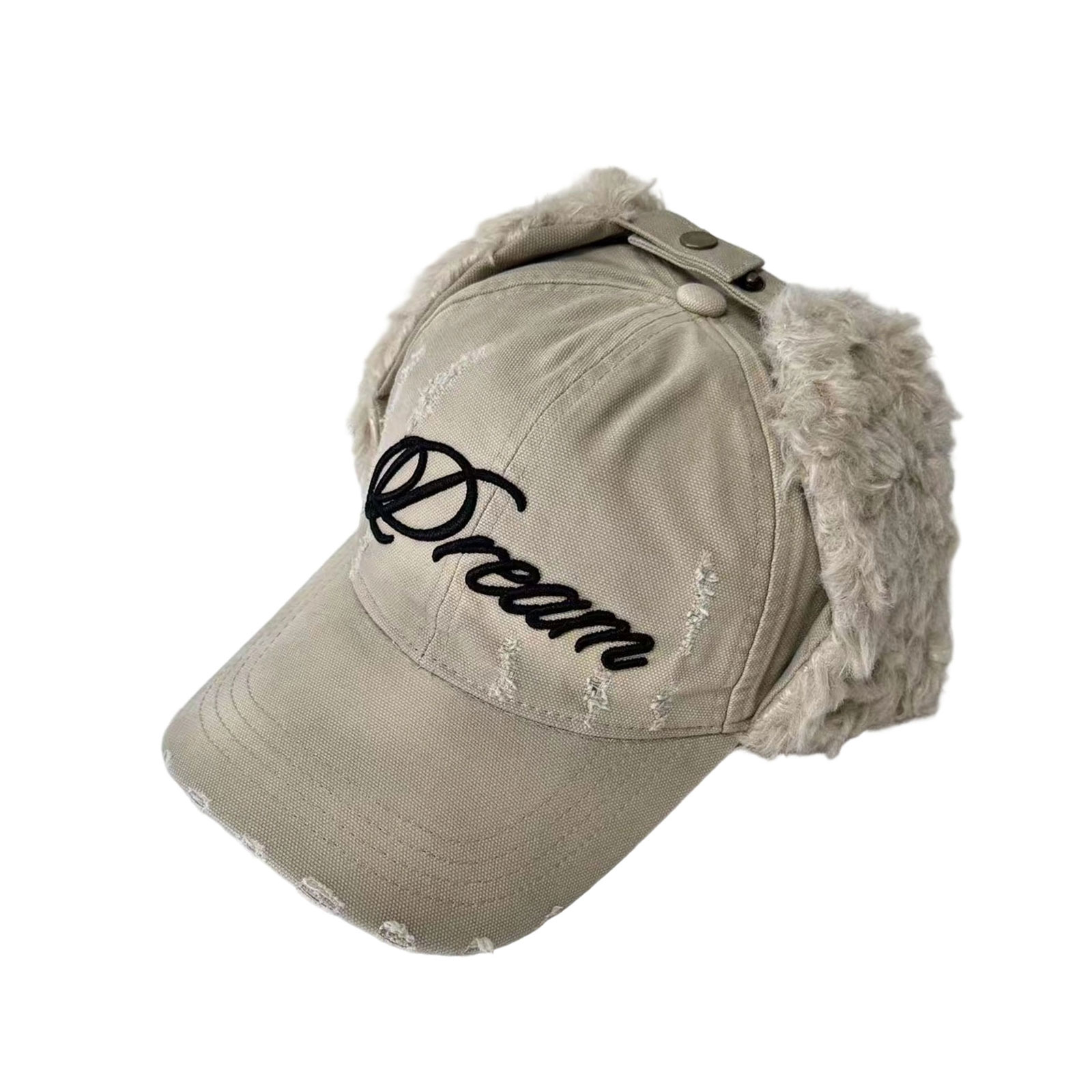 Cotton Embroidered Ear Flap Baseball Cap with Korean Styles Distressed ...