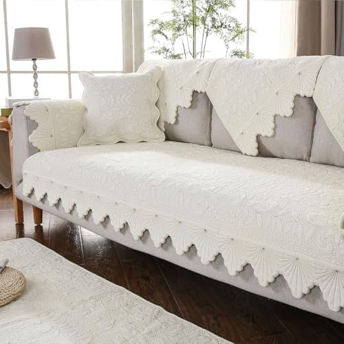 Cotton Embroidery Couch Sofa Cover Leaf and Floral Pattern Nonslip ...