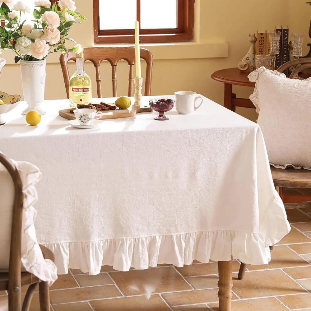 Cotton Fabric Table Cloth Washable White Tablecloth for Wedding Party ...
