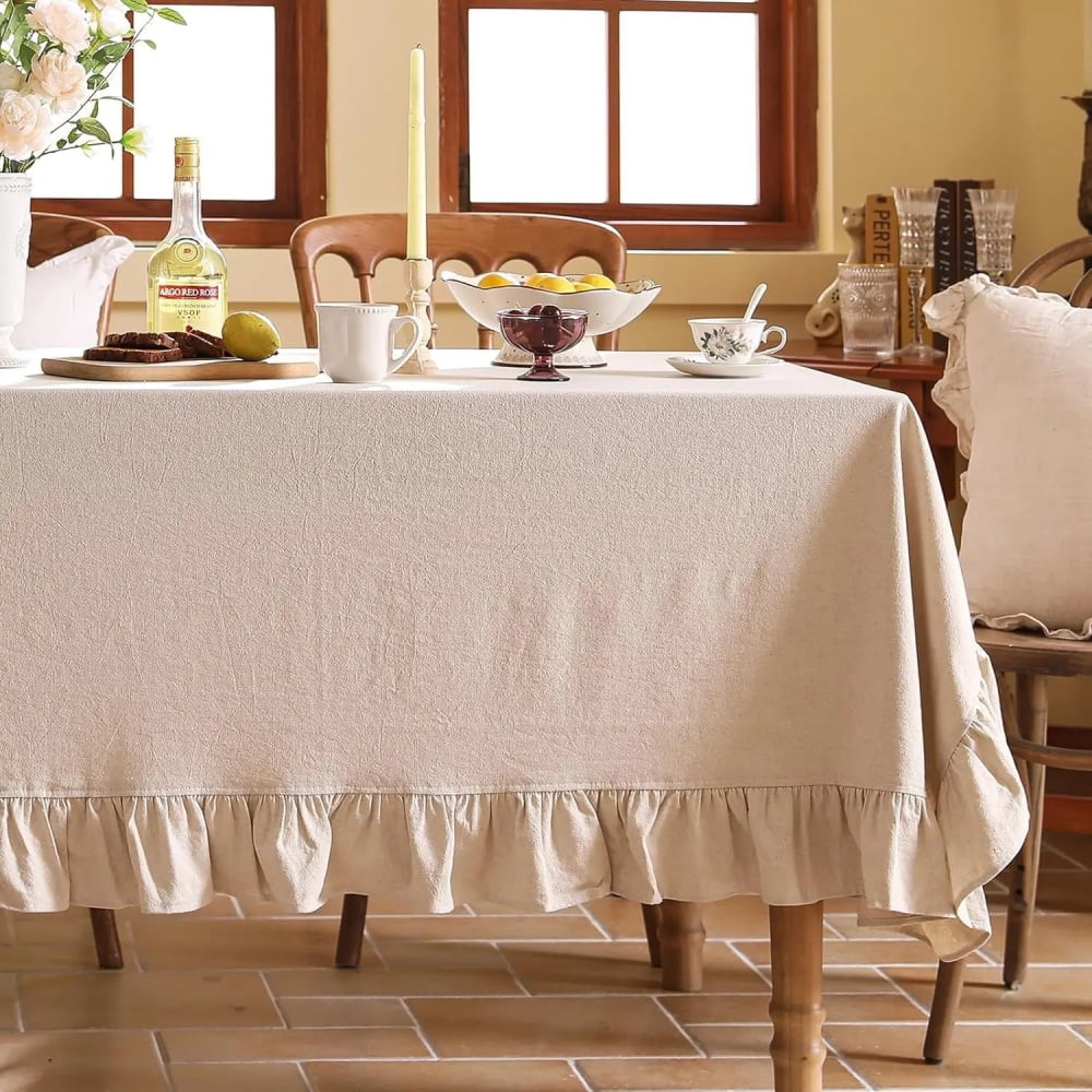 Cotton Fabric Table Cloth Washable White Tablecloth for Wedding Party ...
