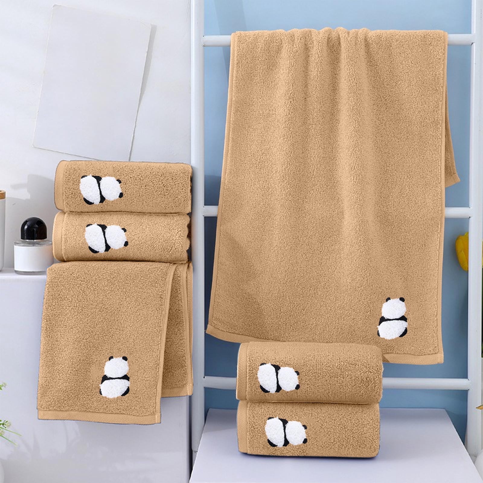 Cotton Face Towel, Embroidered Panda Design, 29.53x13.39 Inches, Gray ...