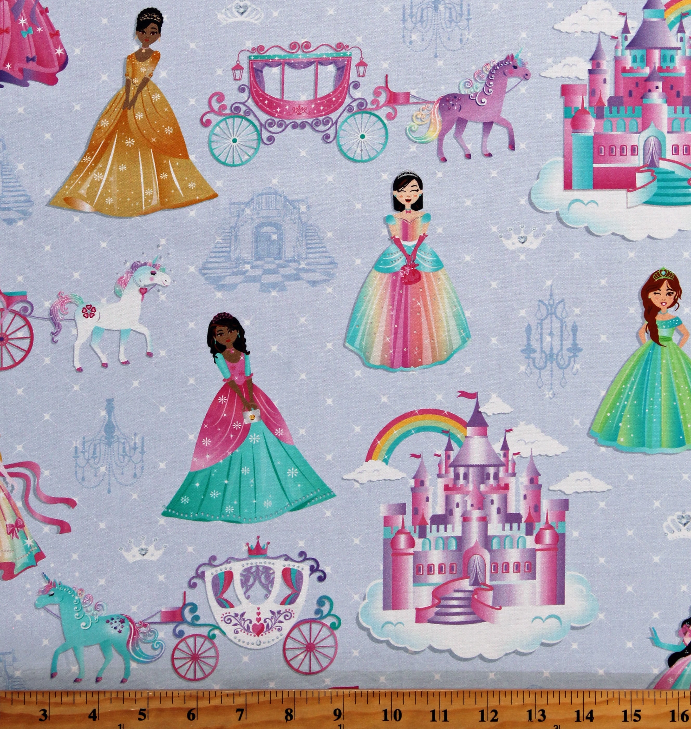 Cotton Fairytale Dreams Royal Cuties Princesses Kids Children's Blue ...