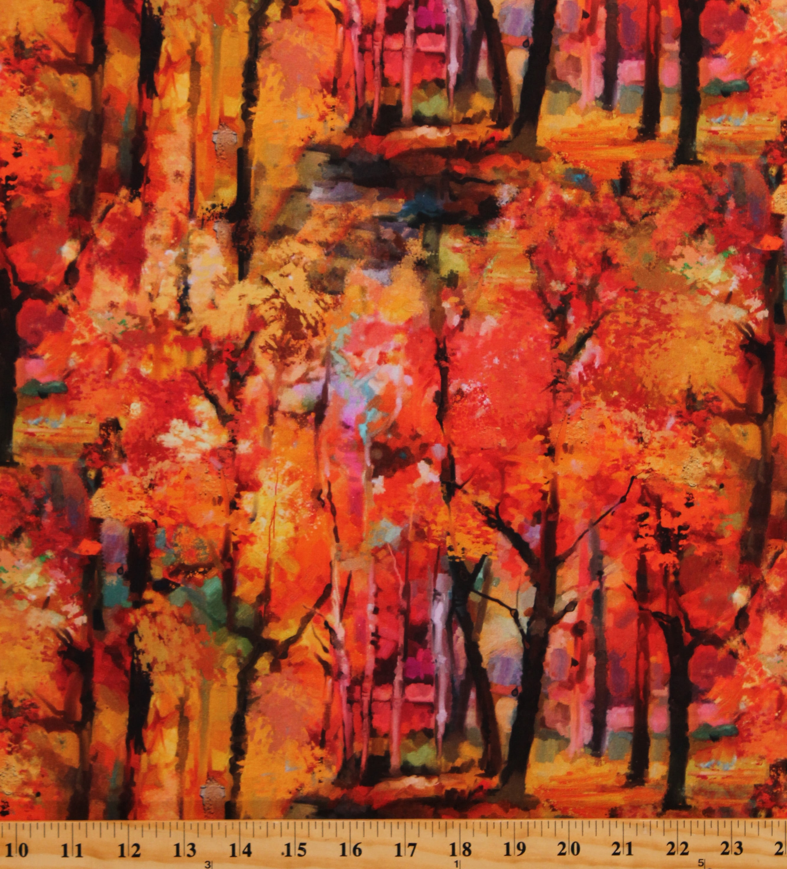 Cotton Fall Autumn Trees Leaves Painting Cotton Fabric Print by the ...