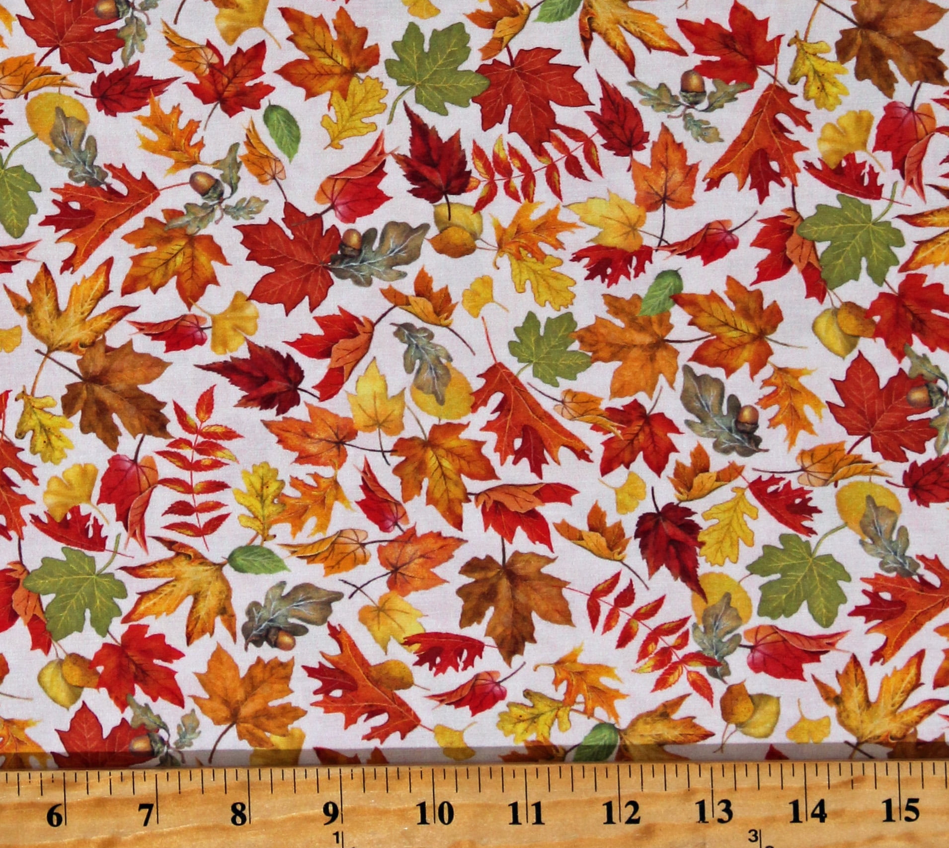 Cotton Fall Leaves Seasonal Nature Autumn Cats & Dogs Cream Cotton Fabric Print by the Yard ...