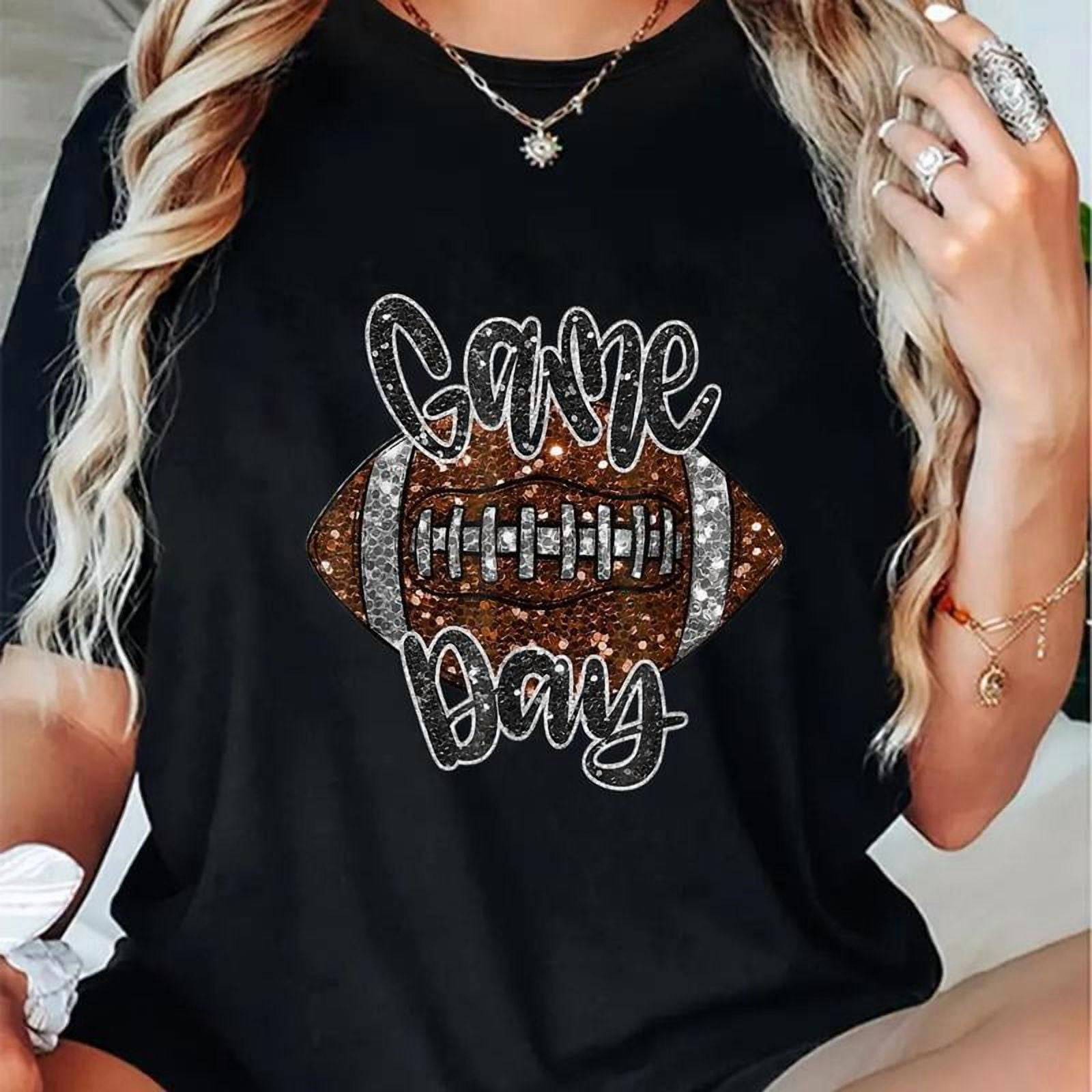 Cotton Fashion Tshirt Game Day Football Bling Bling Football Lover Fall ...