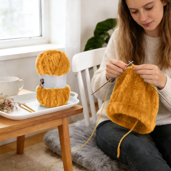 Cotton Faux Mink Yarn Ball - Thick Knitting Yarn 197ft, Yellow, 100g ...