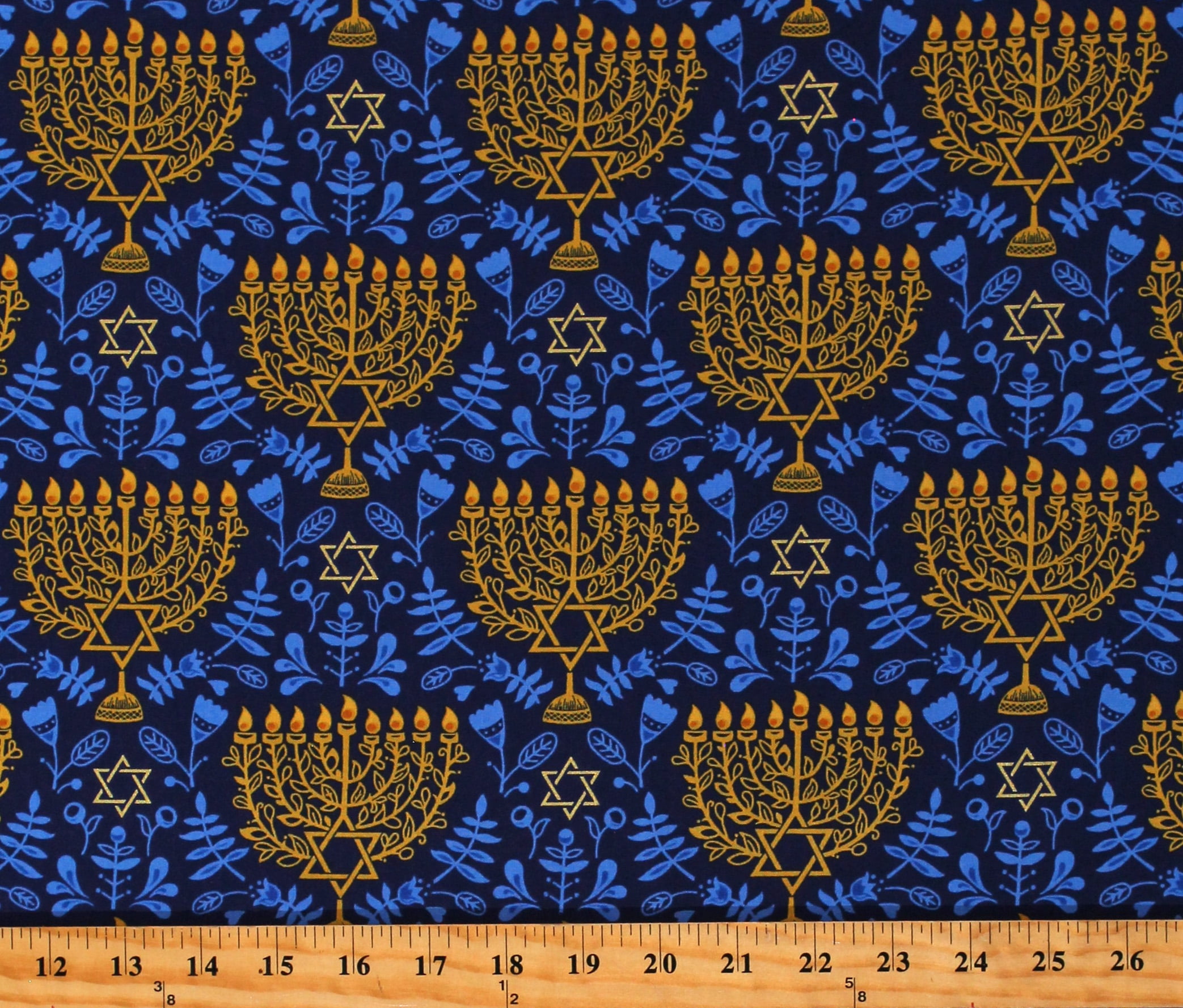 Cotton Festival of Lights Hanukkah Jewish Holiday Candlestick Blue ...