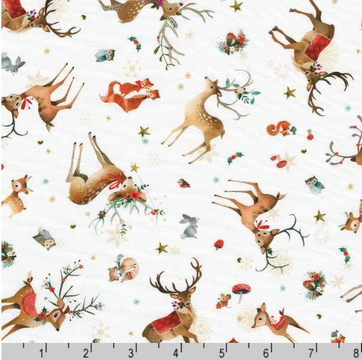 Cotton Festive Fauna Animals White Snow Christmas Woodland Animals ...
