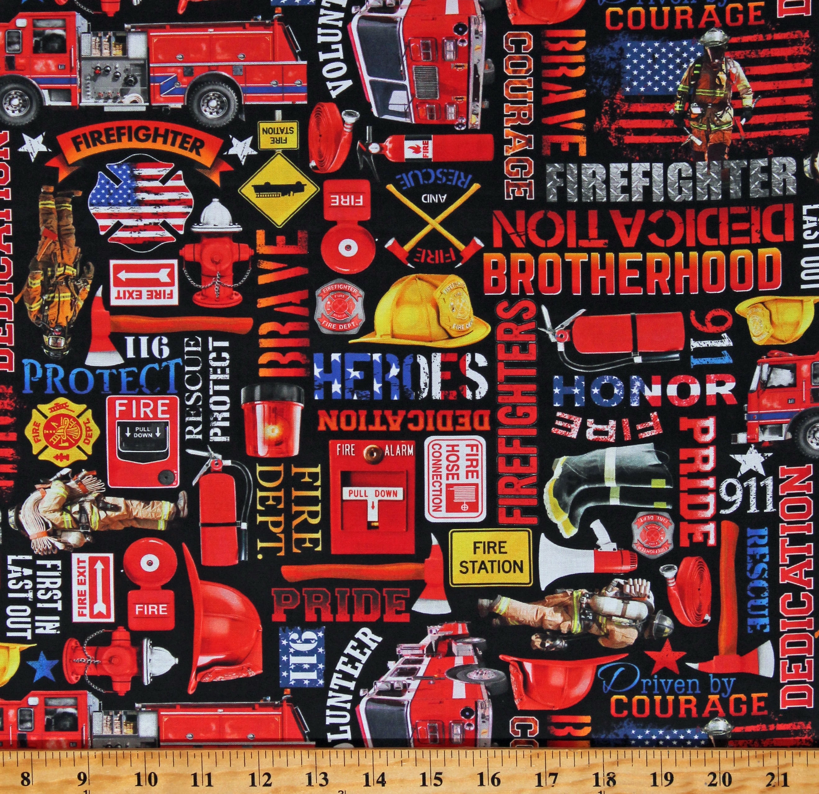 Fire Truck Fabric Panel Firefighter Fabric Etsy UK