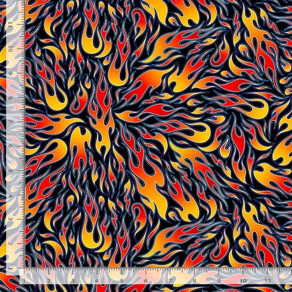 Cotton Fires Flames Heat Hot Timeless Treasures Black Cotton Fabric ...