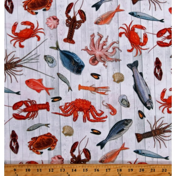 Lobster Print Cotton Fabric