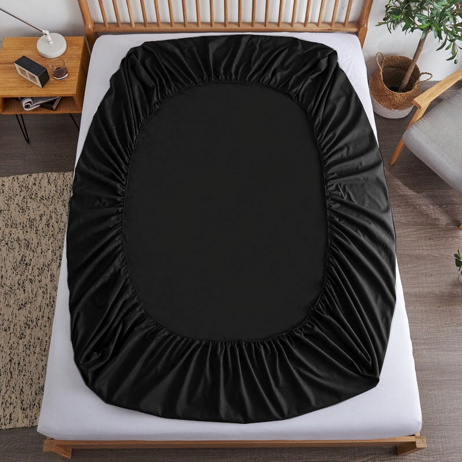 Cotton Fitted Sheet with Elastic Bands Non Slip Adjustable Mattress ...