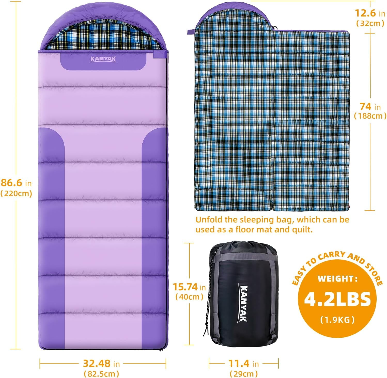 Cotton Flannel Liner Sleeping Bag for Adults Teens Kids, Cold Weather ...
