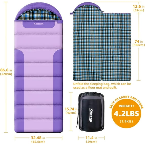 Cotton Flannel Liner Sleeping Bag for Adults Teens Kids, Cold Weather ...
