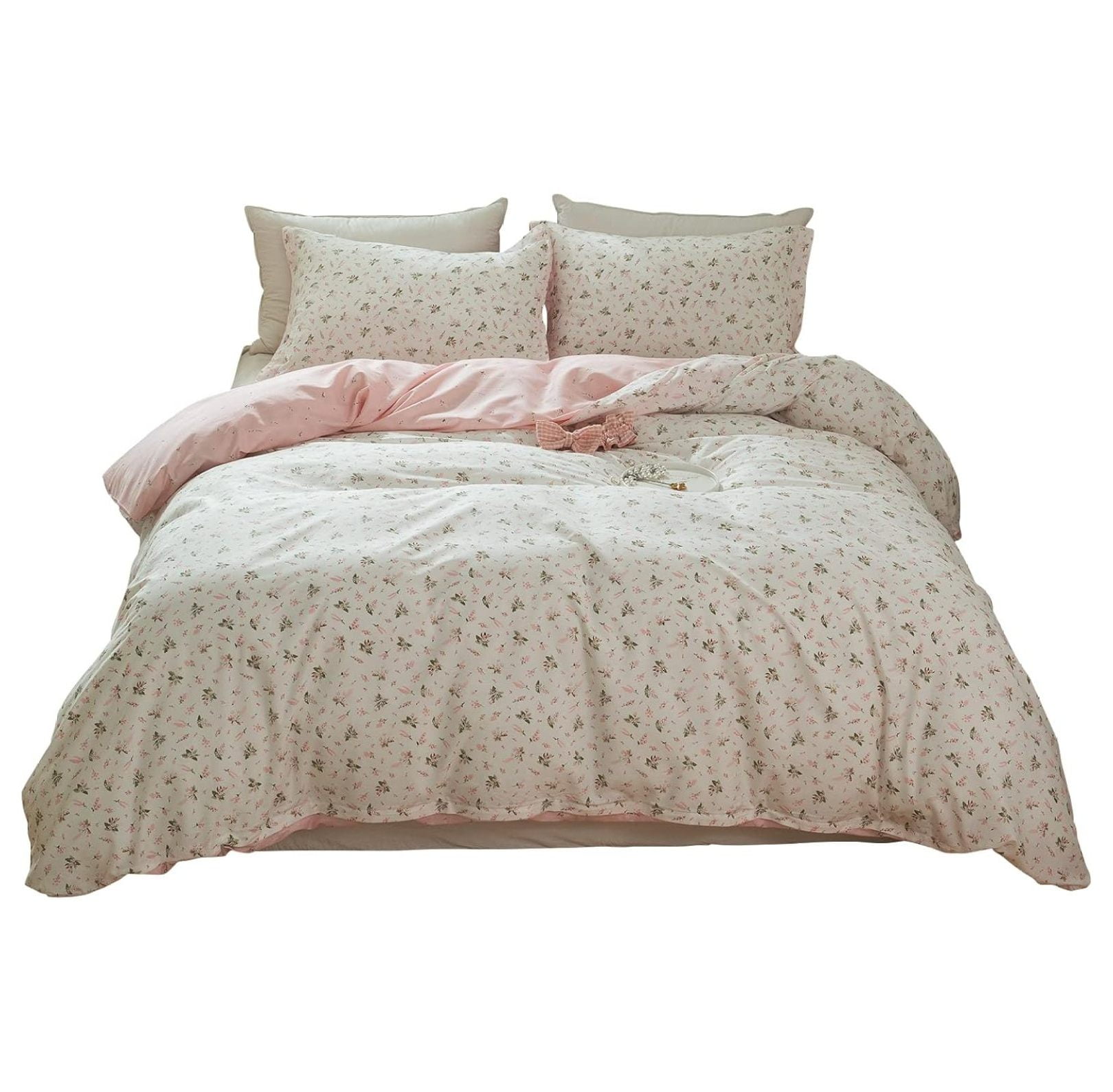 Cotton Floral Duvet Cover Queen Girl Pink Flower Bedding Sets Garden ...