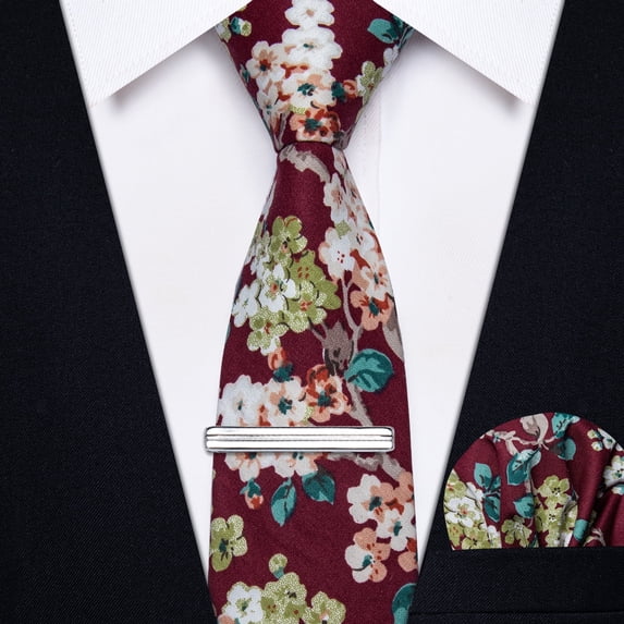 Cotton Floral Tie for Men 2.5" Printed Skinny Necktie Pocket Square Tie ...