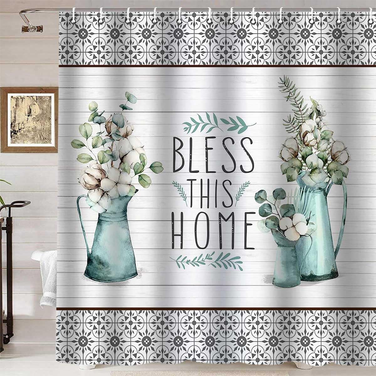 Cotton Flower Shower Curtain, Farmhouse Shower Curtain, Country Flower ...