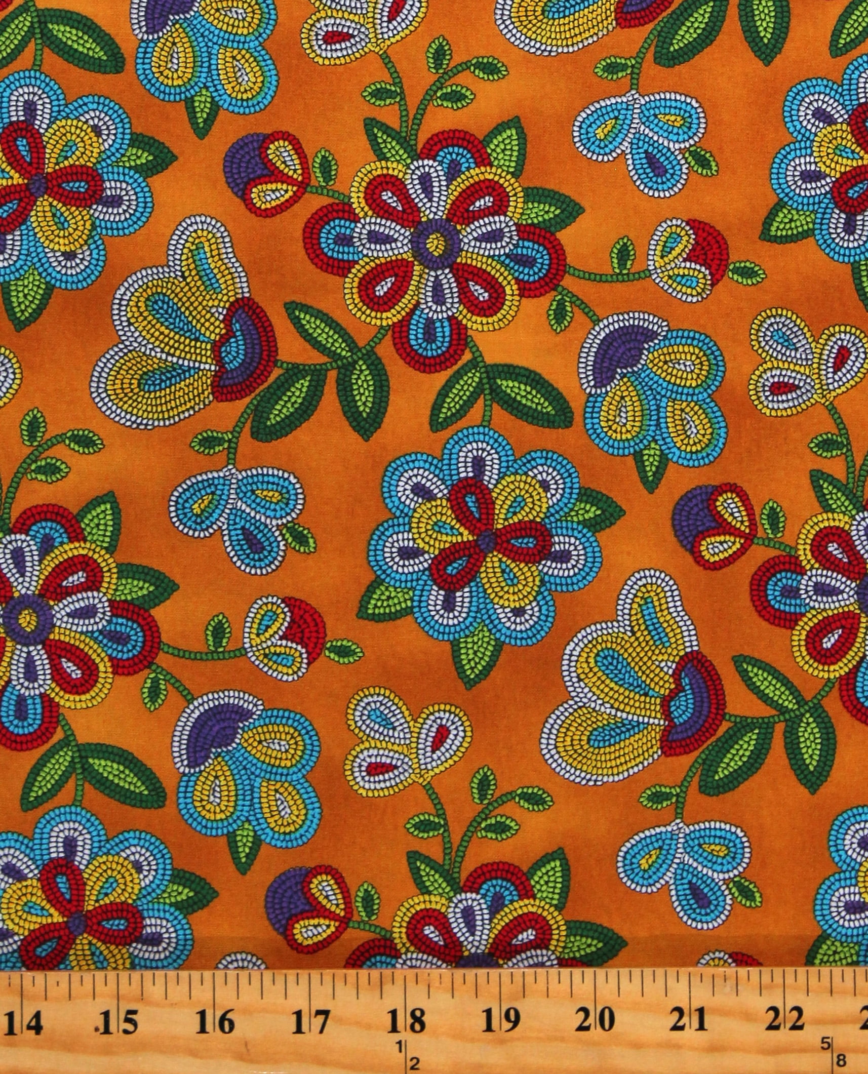 Cotton Flowers Beadwork-Look Floral Tribal Tucson Moosehide Orange ...