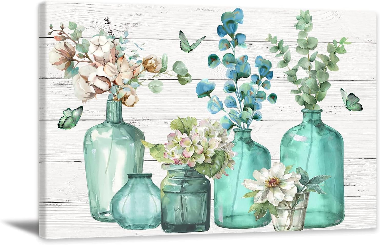 Cotton Flowers Frameless Poster Rustic Bottles and Plants Wall Art ...