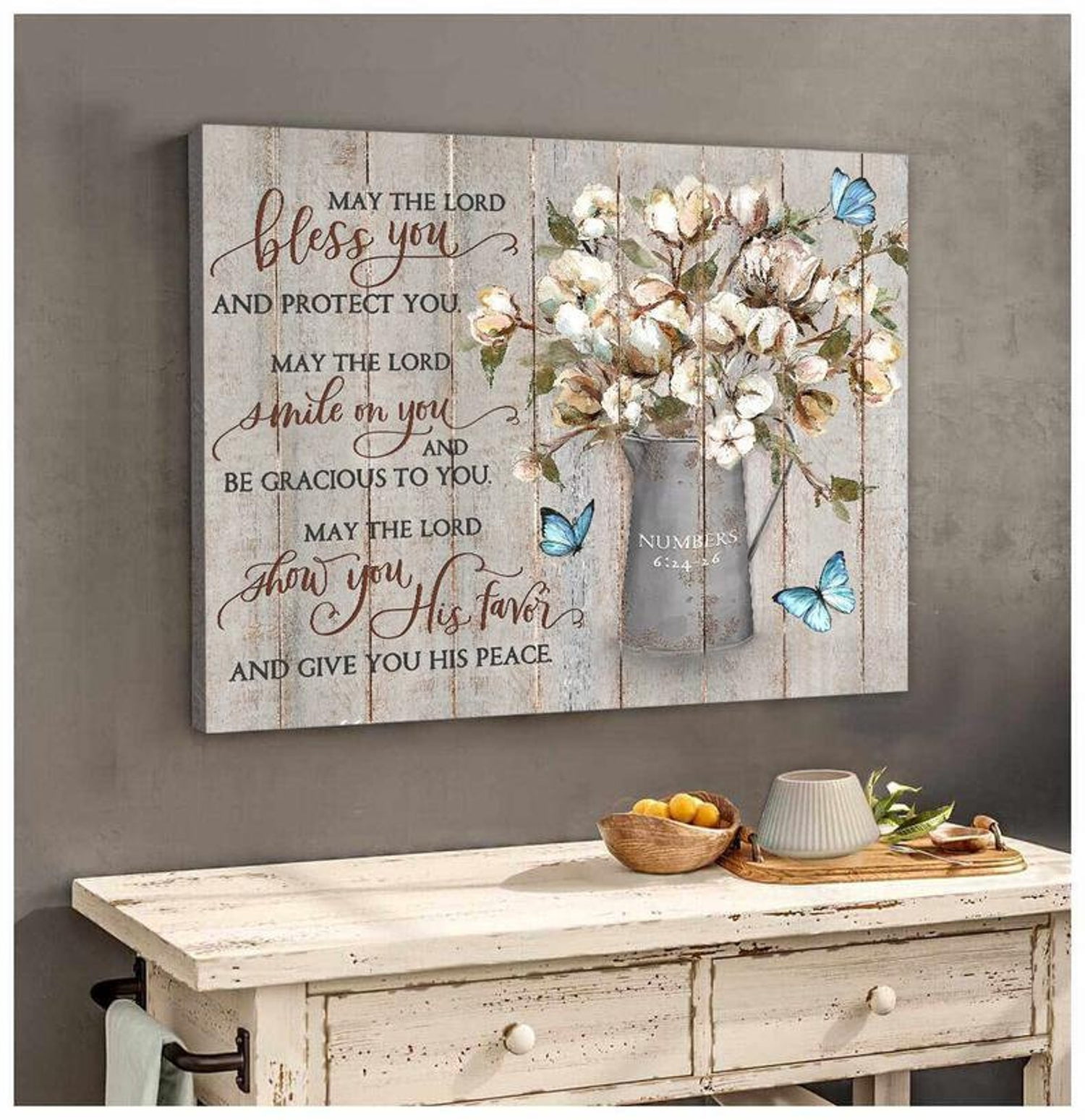 Cotton Flowers May The Lord Bless You And Protect You Poster Framed ...