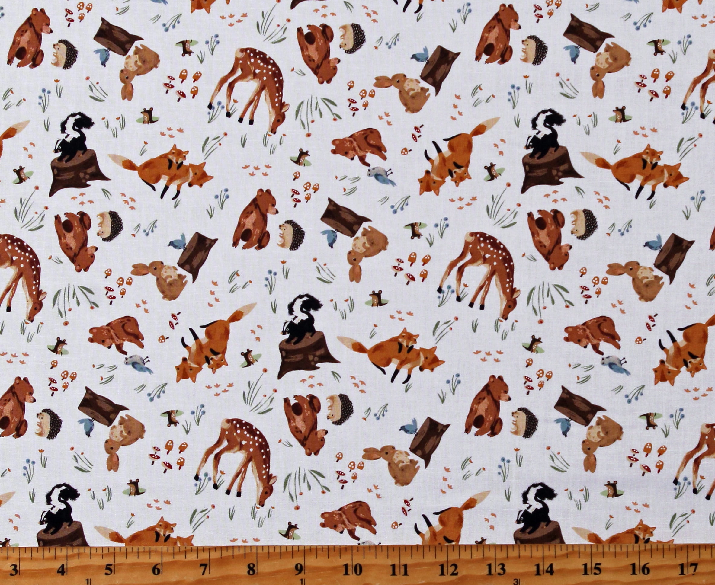 Cotton Forest Critters Woodland Animals Nature White Cotton Fabric ...