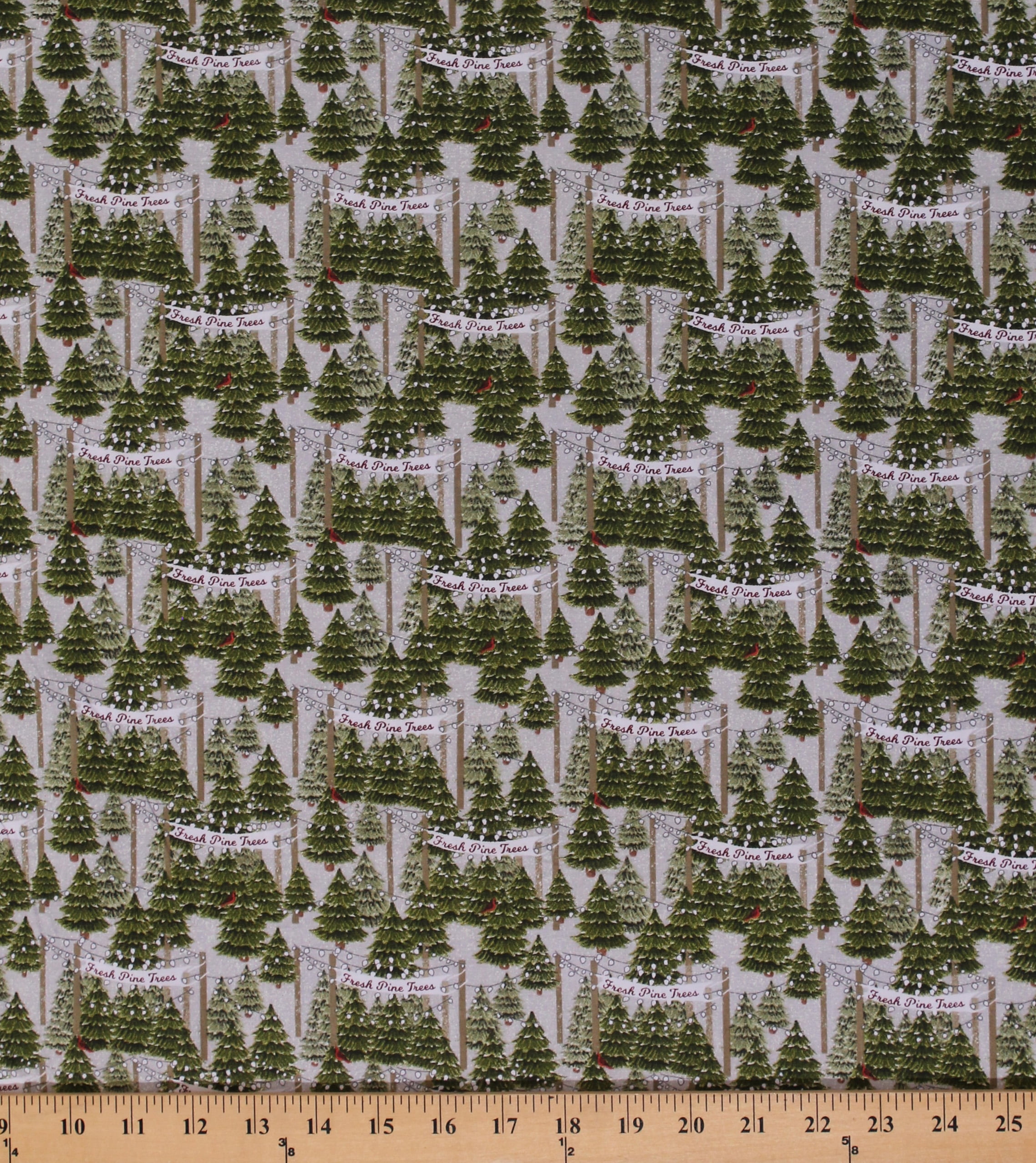Cotton Fresh Pine Trees Christmas Tree Farm Home for the Holidays Gray ...