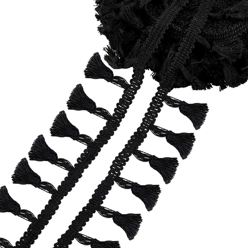 Cotton Fringe Lace Trim Ribbon Tassel Trimming Ribbon Black 1-3/4 inch ...