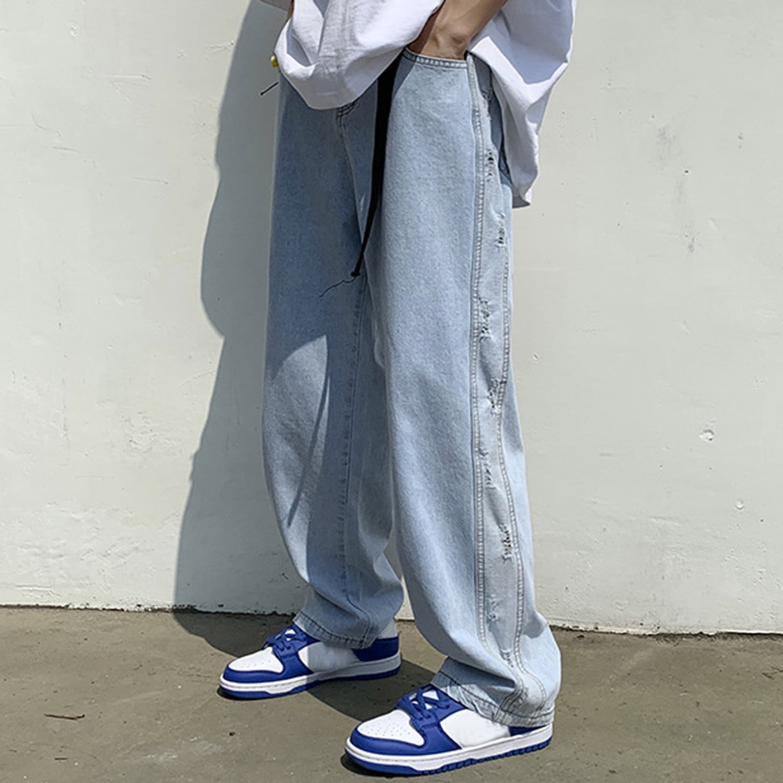 Cotton Full-Length Oversized Loose Fit Wide Leg Cargo Pants for Men ...