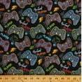 Cotton Gaming Controllers Fabric for Children, Black Videogame Player ...