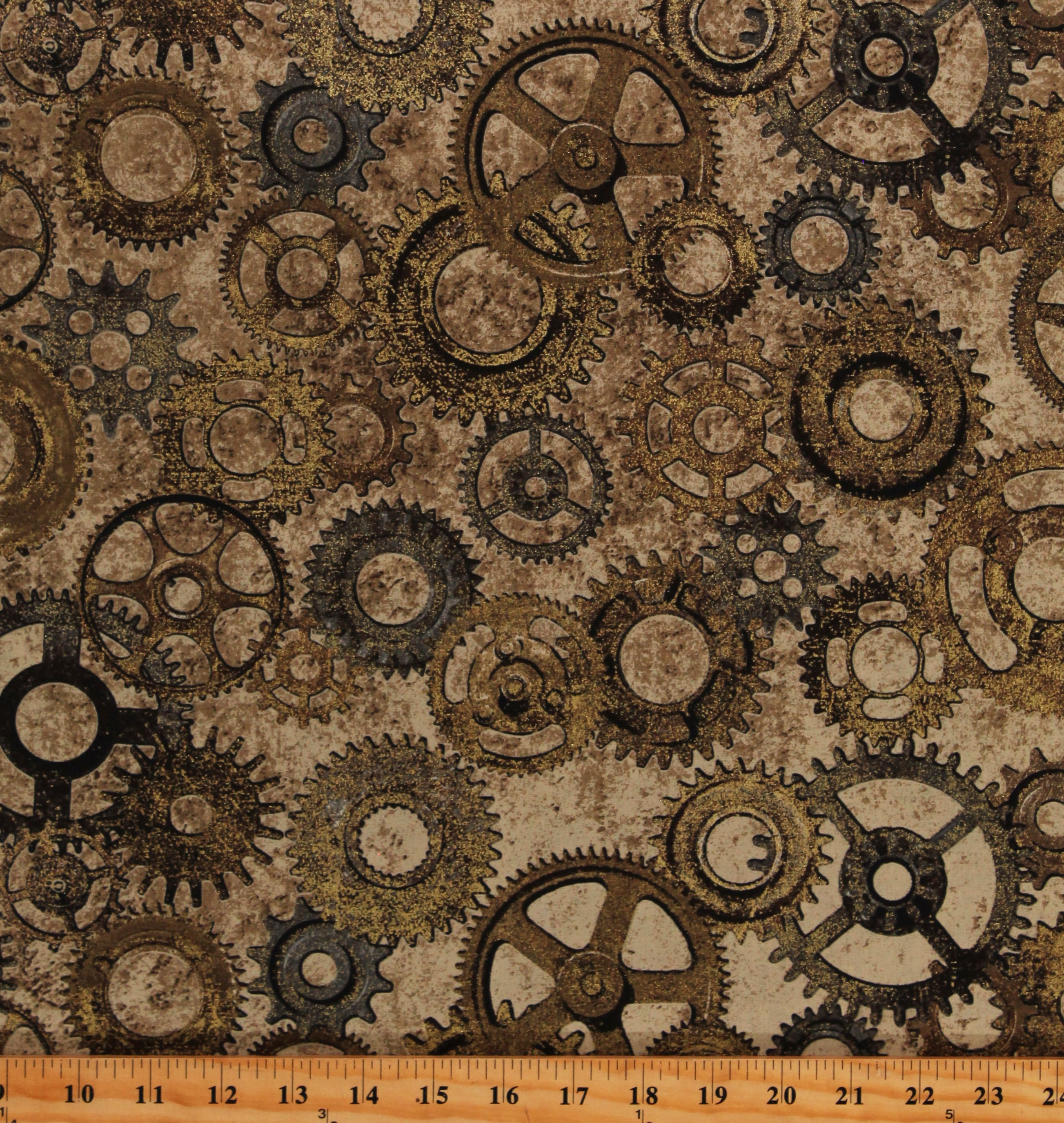 Cotton Gears Cogs & Wheels Mechanical Machinery Gold Metallic Shimmer ...
