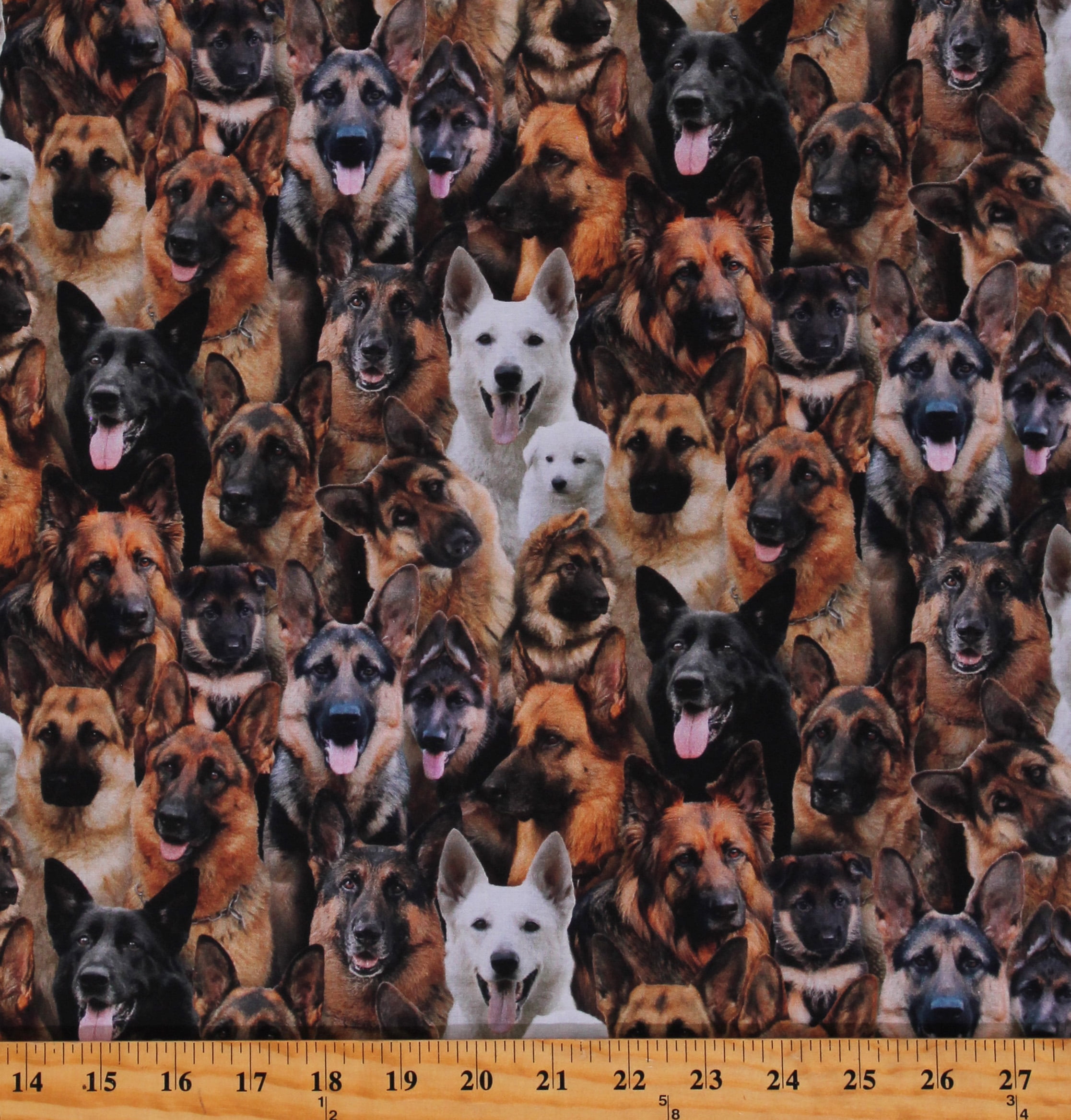Cotton Fabric Print by the Yard, German Shepherds Dog Breeds, Multi ...